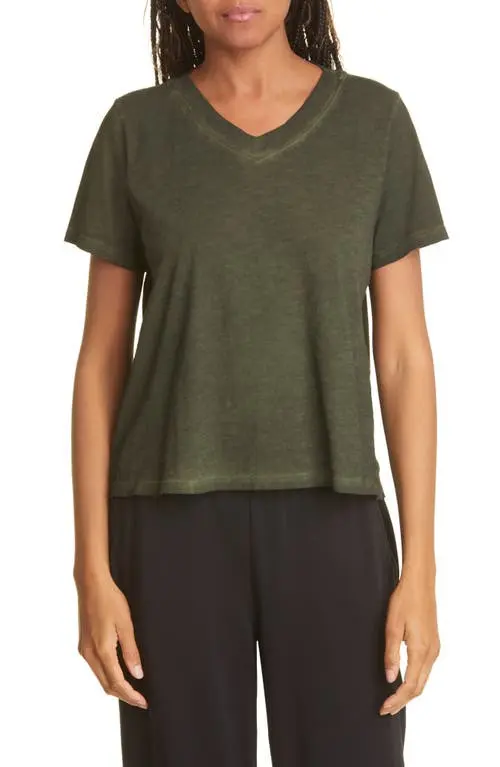 Eileen Fisher V-neck Organic Cotton T-shirt - Seaweed