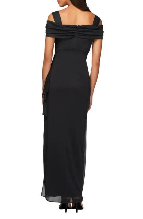 Alex Evenings Cold Shoulder Ruffle Gown - Black