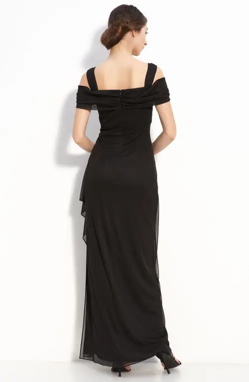 Alex Evenings Cold Shoulder Ruffle Gown - Black