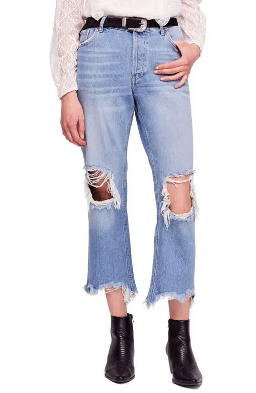 Free People We The Free Maggie Ripped Crop Straight-leg Jeans - Light Stone Wash