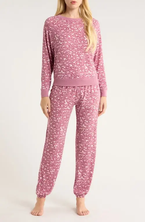 Honeydew Intimates Star Seeker Brushed Jersey Pajamas - Mulberry Leopard