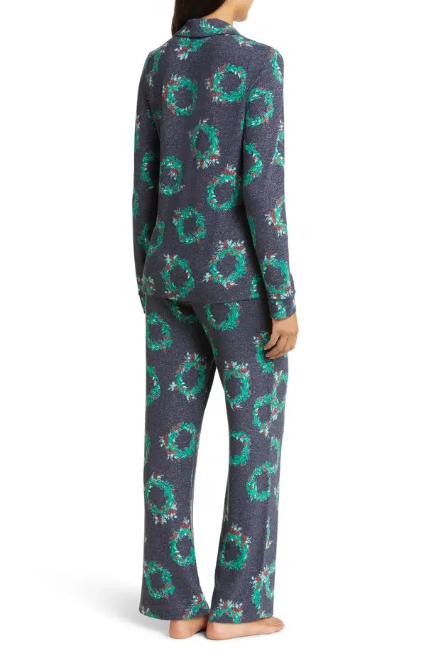 Nordstrom Brushed Hacci Pajamas - Navy Peacoat Merry Wreaths
