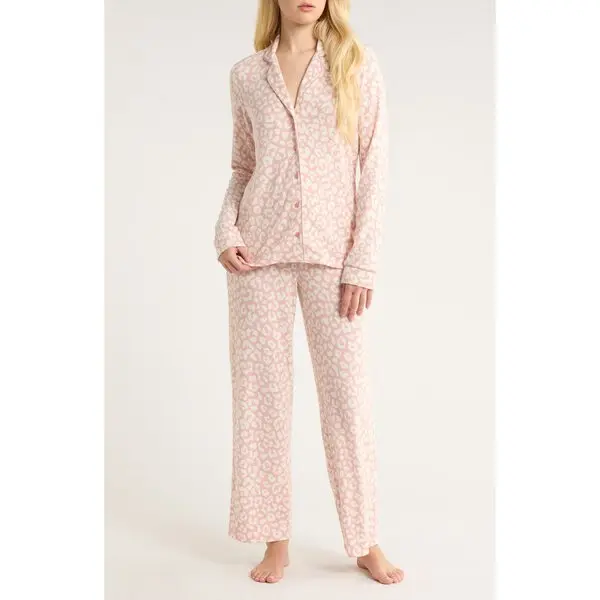 Nordstrom Brushed Hacci Pajamas - Pink Leopard Spots