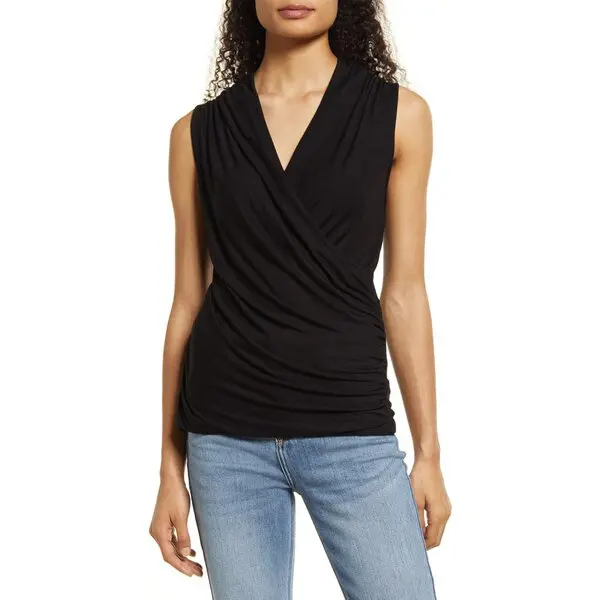 Loveappella Cross Drape Sleeveless Top - Blk