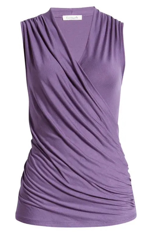 Loveappella Cross Drape Sleeveless Top - Violet