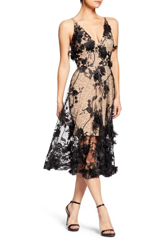 Dress The Population Audrey Embroidered Fit & Flare Dress - Black