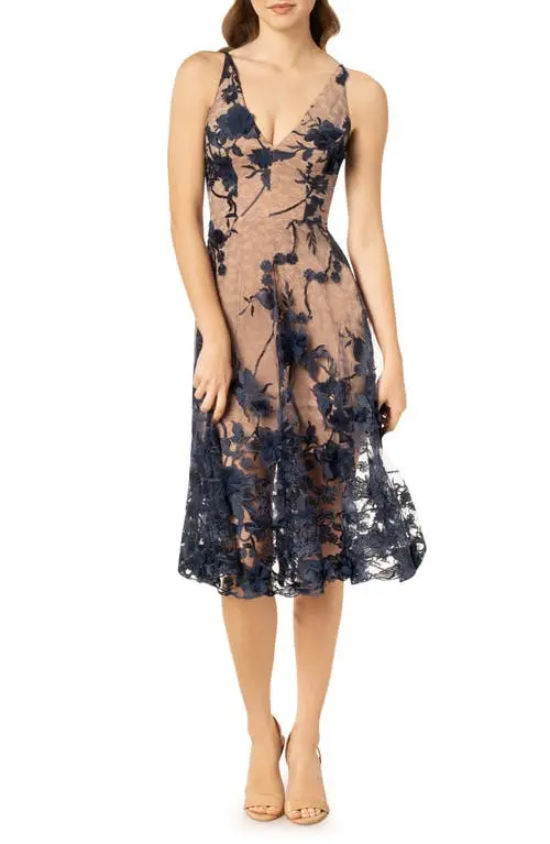 Dress The Population Audrey Embroidered Dress - Navy