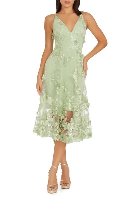 Dress The Population Audrey Embroidered Dress - Sage