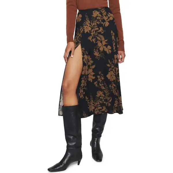 REFORMATION Zoe Side Slit Midi Skirt - Night Garden