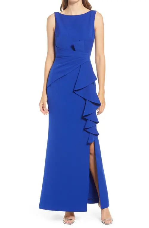 Eliza J Ruffle Front Gown - Cobalt
