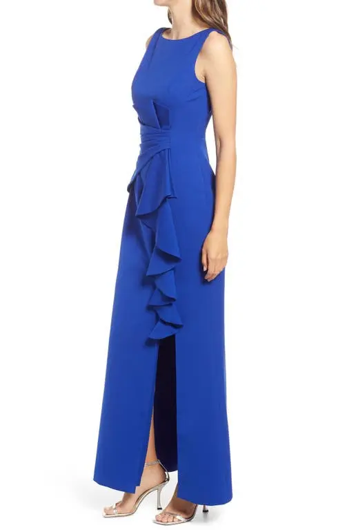 Eliza J Ruffle Front Gown - Cobalt