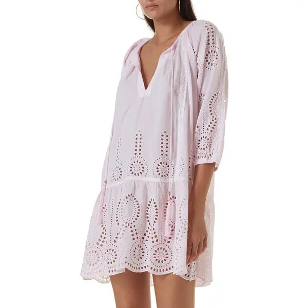 Melissa Odabash Ashley Eyelet Cotton Cover-up Tunic - Blush