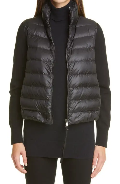 Moncler Moncler Quilted Down & Wool Short Cardigan