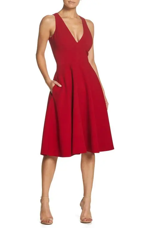 Dress The Population Catalina Fit & Flare Cocktail Dress - Garnet