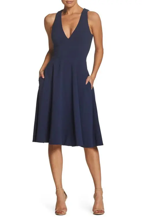 Dress The Population Catalina Fit & Flare Cocktail Dress - Midnight Blue