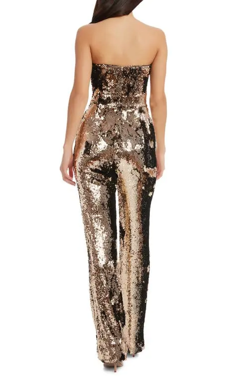 Dress The Population Andy Sequin Strapless Jumpsuit - Gold