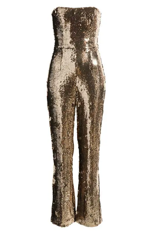 Dress The Population Andy Sequin Strapless Jumpsuit - Gold