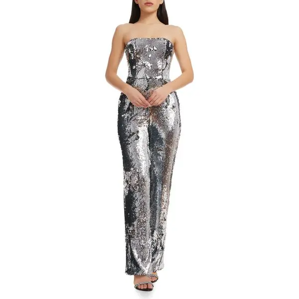 Dress The Population Andy Sequin Jumpsuit - Silver