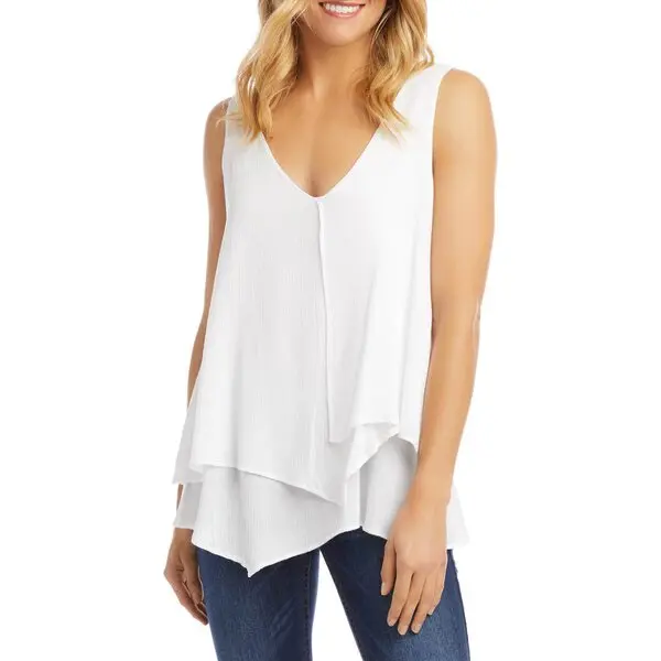 Karen Kane V-neck Layered Asymmetrical Tank - White