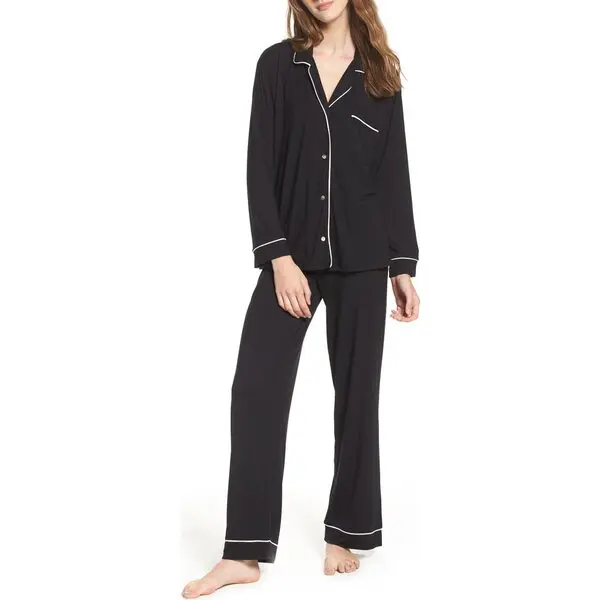 Eberjey Gisele Long Pajamas - Black/sorbet Pink