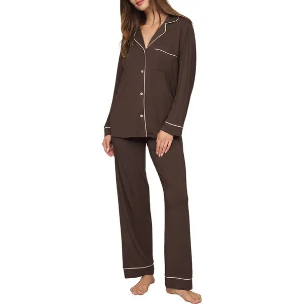 Eberjey Gisele Long Pajamas - Chocolate/ivory