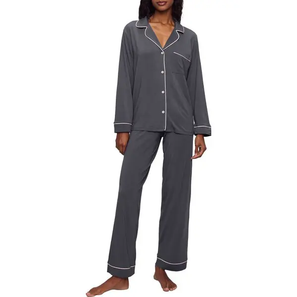 Eberjey Gisele Long Pajamas - Graphite/ Sorbet Pink