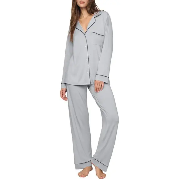 Eberjey Gisele Long Pajamas - Gray Dawn/navy