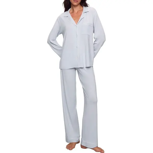 Eberjey Gisele Long Pajamas - Ice Blue/ivory