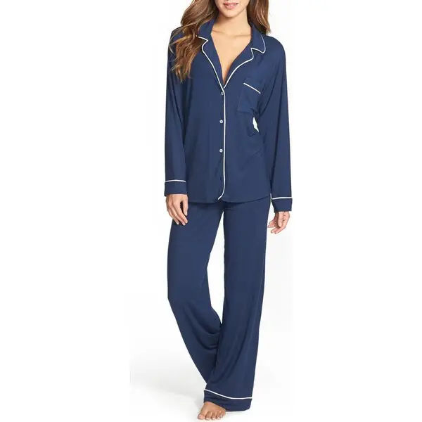 Eberjey Gisele Long Pajamas - Navy/ivory