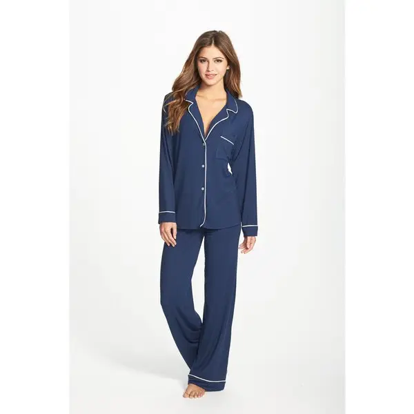 Eberjey Gisele Long Pajama Set - Navy/ivory