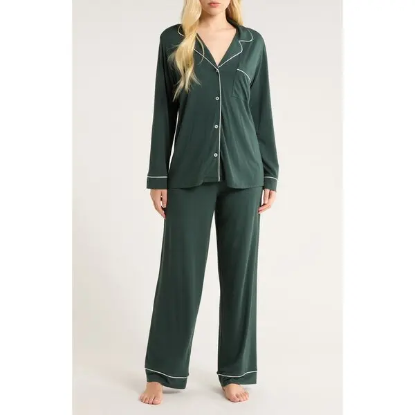 Eberjey Gisele Long Pajamas - Pine/ivory