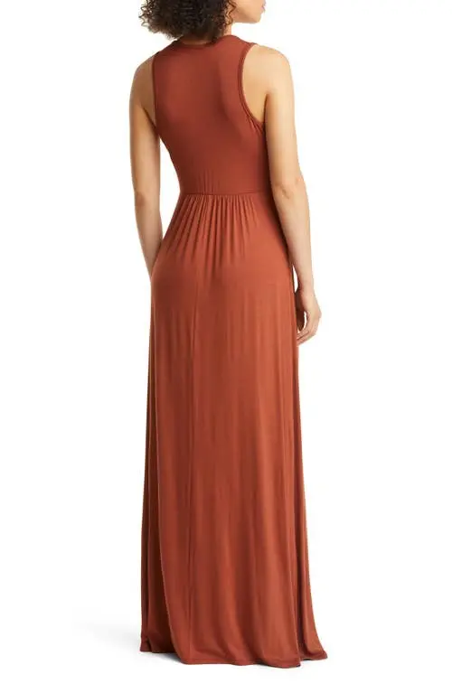 Loveappella V-neck Jersey Maxi Dress - Hazelnut