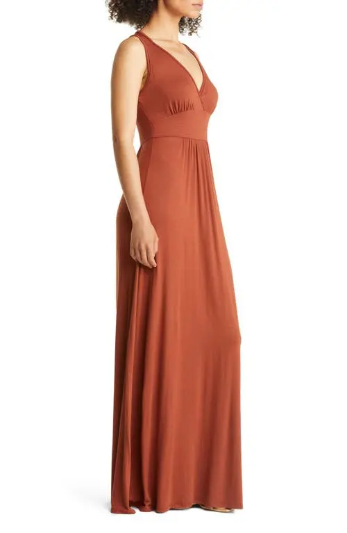 Loveappella V-neck Jersey Maxi Dress - Hazelnut