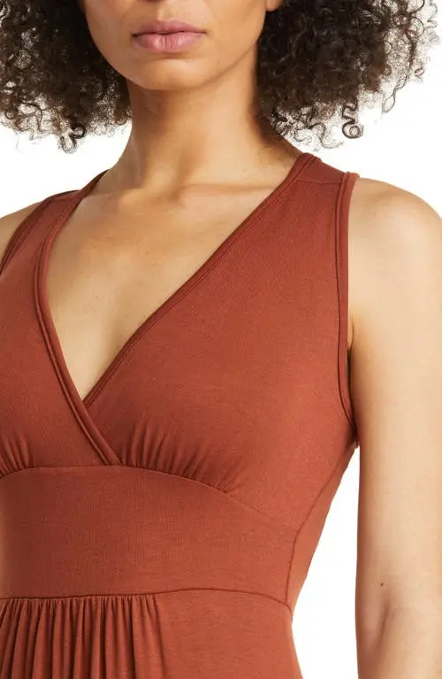 Loveappella V-neck Jersey Maxi Dress - Hazelnut