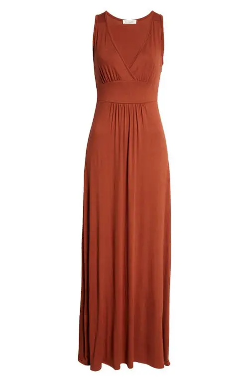 Loveappella V-neck Jersey Maxi Dress - Hazelnut