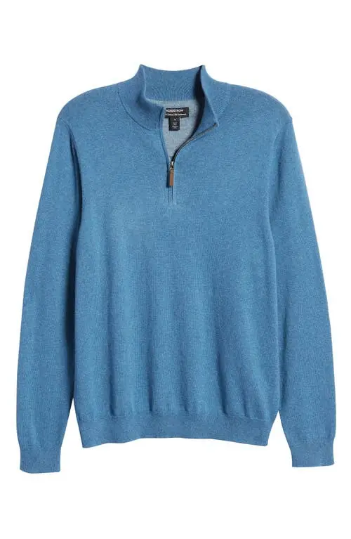Nordstrom Cotton & Cashmere Half Zip Pullover Sweater - Blue Captain
