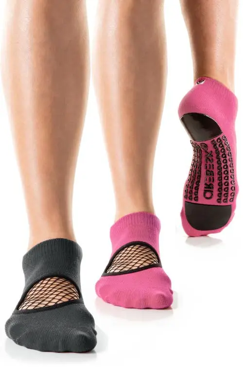 AREBESK Fishnet Grip Ankle Socks 2-pack - Charcoal-pink
