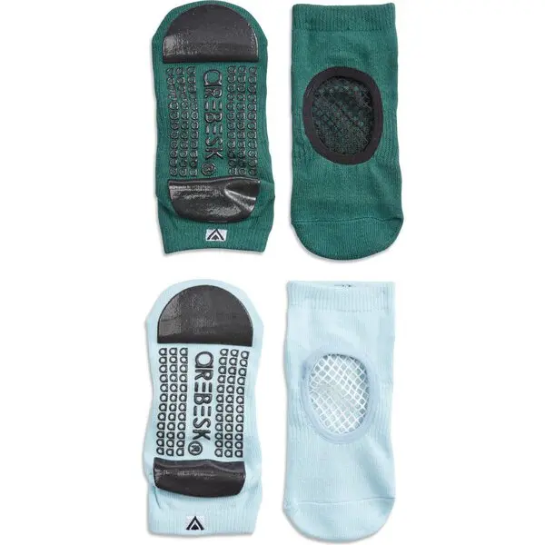 AREBESK Fishnet Grip Ankle Socks 2-pack - Light Blue/forest