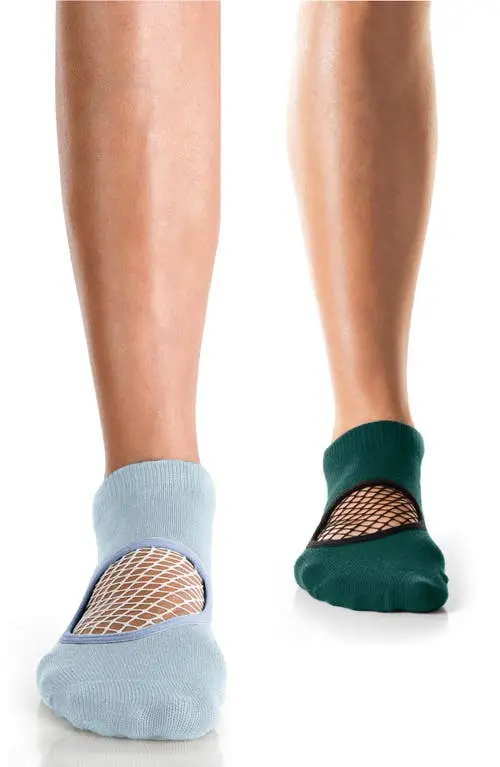 AREBESK Fishnet Grip Ankle Socks 2-pack - Light Blue/forest