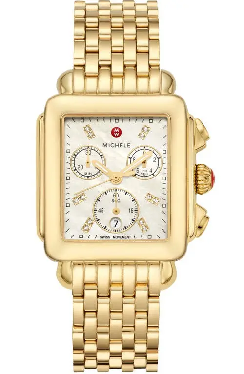 Michele Deco Diamond Chronograph Bracelet Watch - Gold