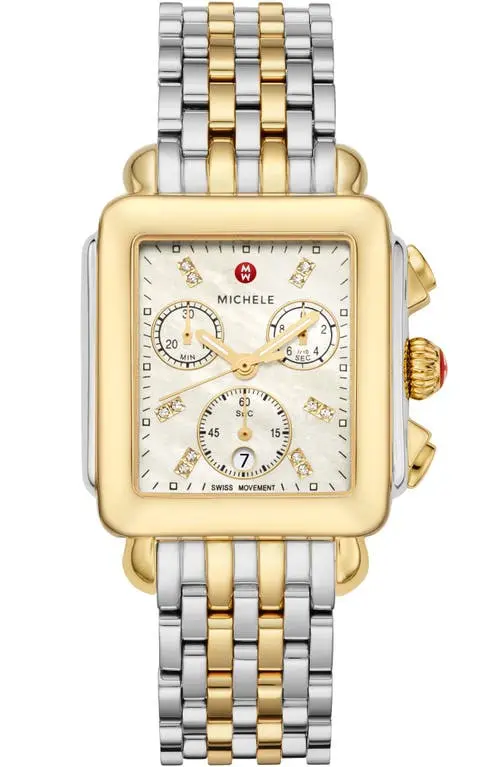 Michele Deco Diamond Chronograph Stainless Steel Watch - Gold/silver