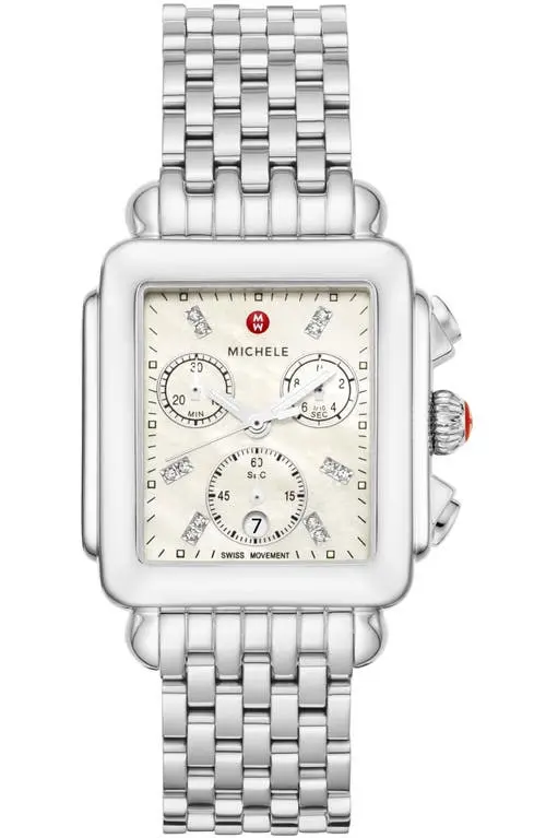 Michele Deco Diamond Chronograph Bracelet Watch - Silver