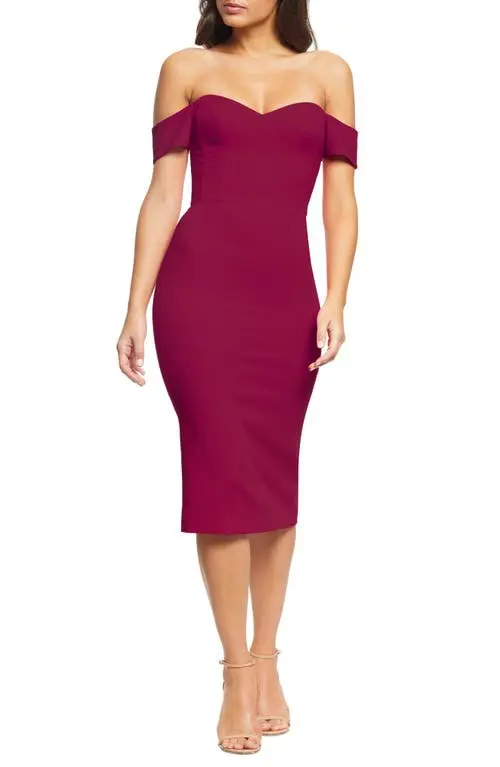 Dress The Population Bailey Off-the-shoulder Bodycon Dress - Dark Magenta