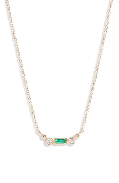 Anzie Cléo Emerald & Diamond Bar Pendant Necklace - Green