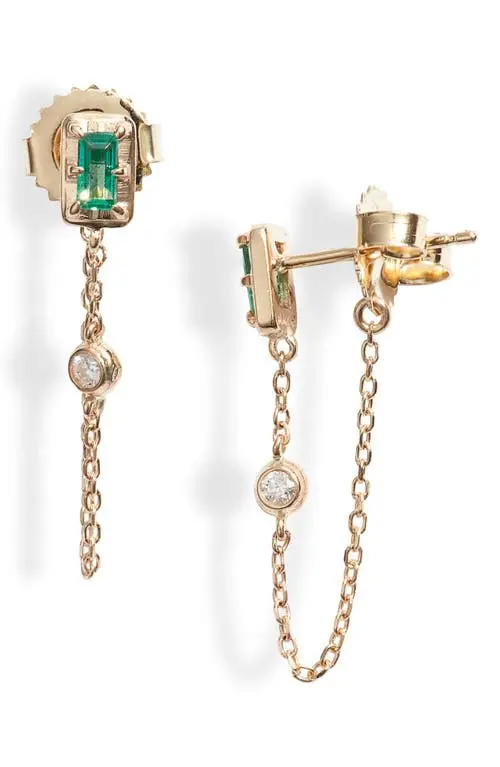 Anzie Clo Emerald Baguette Chain Detail Stud Earrings - Green