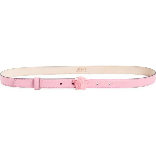 Versace Medusa Leather Skinny Belt - Baby Pink Versace Gold