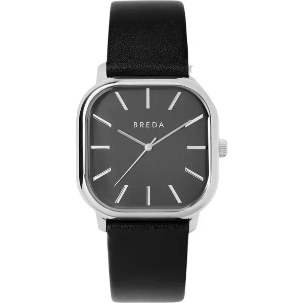 BREDA Visser Leather Strap Watch - Silver/ Black