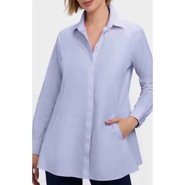 Foxcroft Cici Non-iron Tunic Blouse - Blue Wave