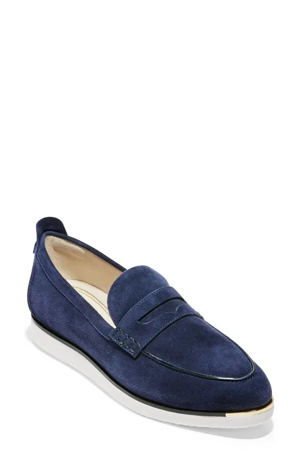 Cole Haan Blue Suede Penny Loafers Cole Haan MotoGrand Shoes Men main image 2