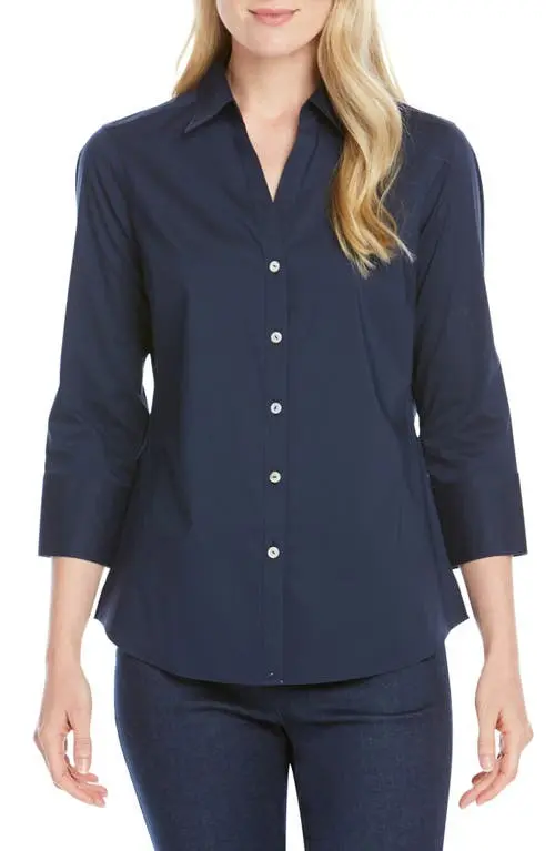 Foxcroft Mary Button-up Blouse - Navy
